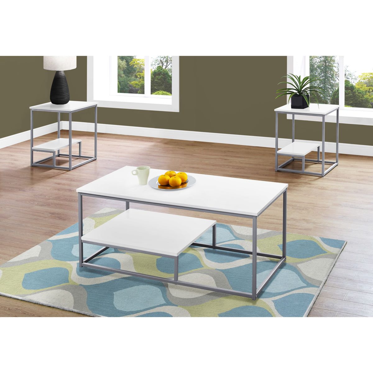 Arianna 3 Pack Tables - White/Silver | schwartz-furniture